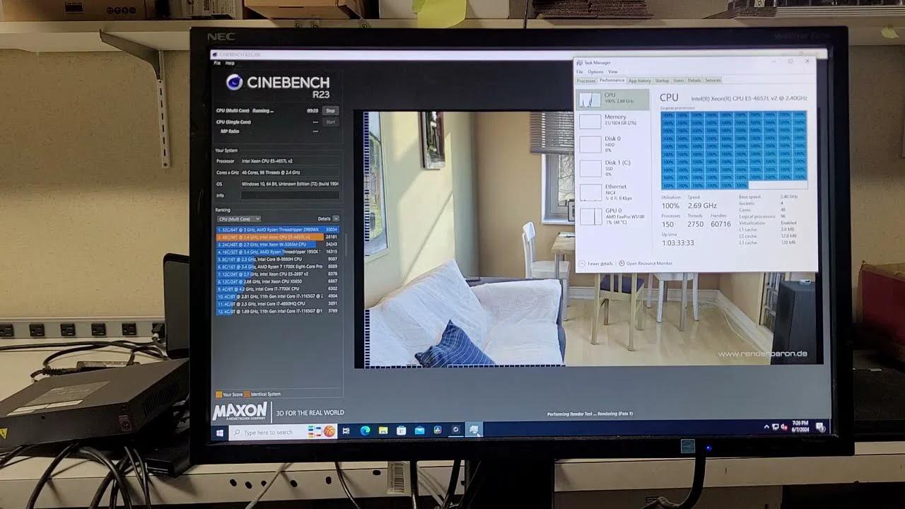 Running cinebench on a Dell PowerEdge R820 with Windows 10 Enterprise