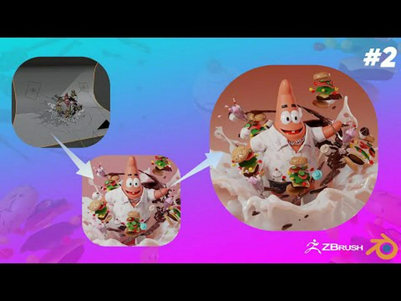 Patrick star Tiktok influencer character speedthrough | Part 2 | scene | ZBrush |Blender tutorial