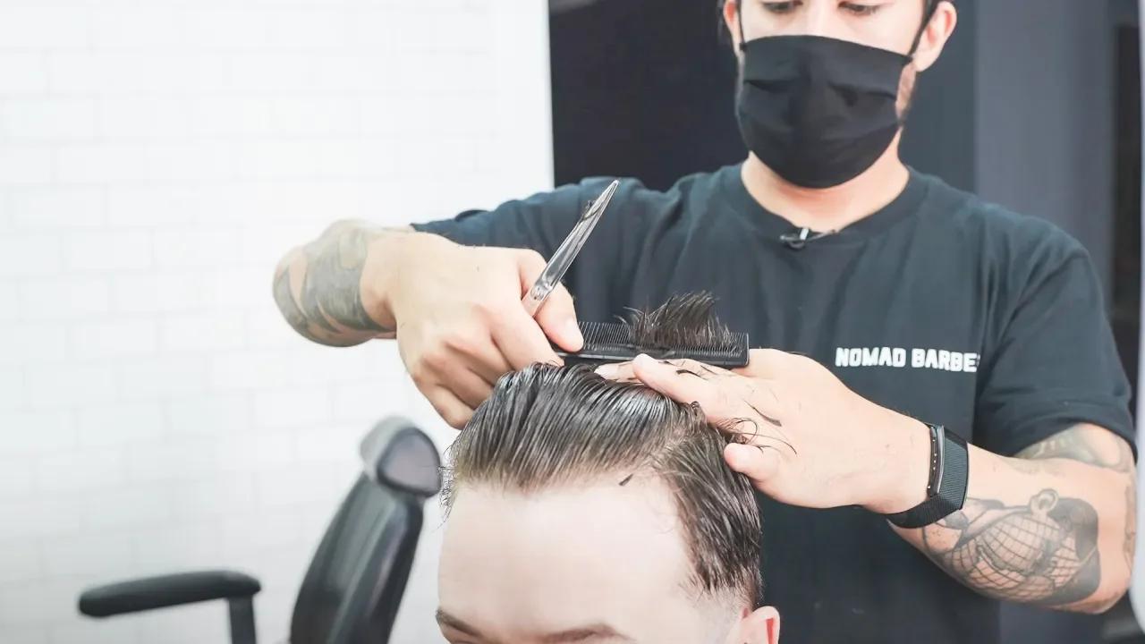 Textured Men's Brushed Back Hairstyle [Step By Step Haircut Tutorial