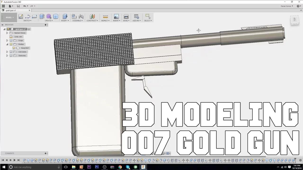 Speed Art 3d Modeling James Bond 007 Gold Gun | AutoDesk 360 Fusion