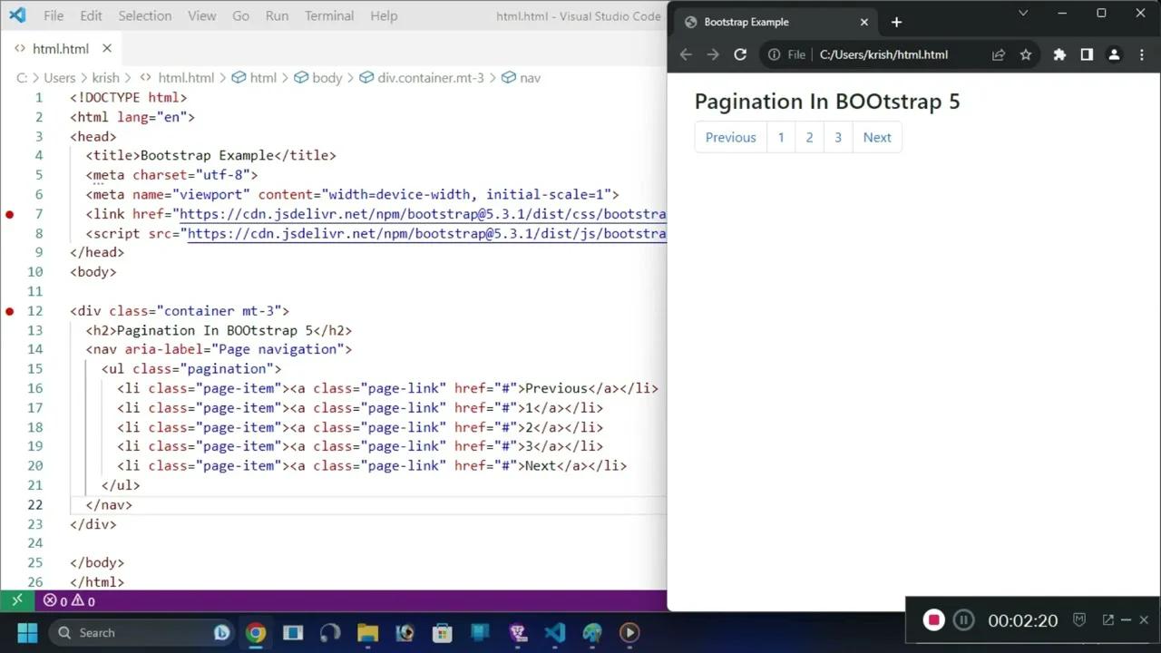 Pagination in Bootstrap 5 | Full Stack web Development | HTML5_Css3 | JavaScript