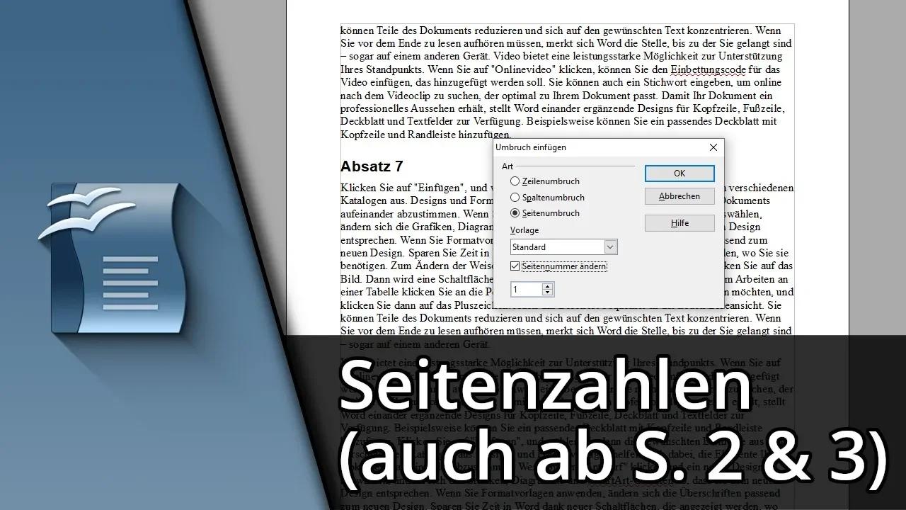 Open Office Writer Seitenzahlen | Seitenzahlen ab Seite 2 oder 3 Tutorial