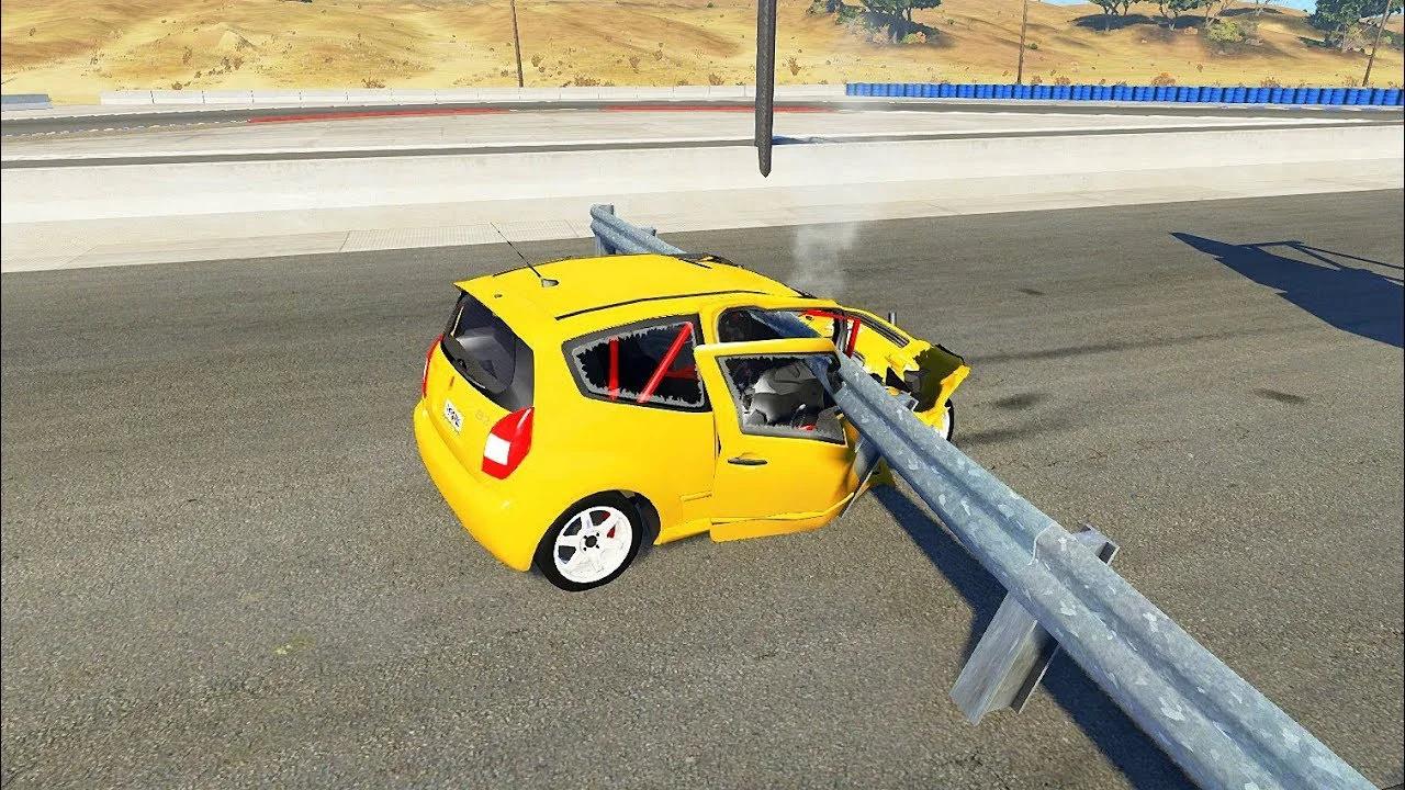 High Speed Driving Through Guardrail (Crash Testing) - BeamNG drive ...