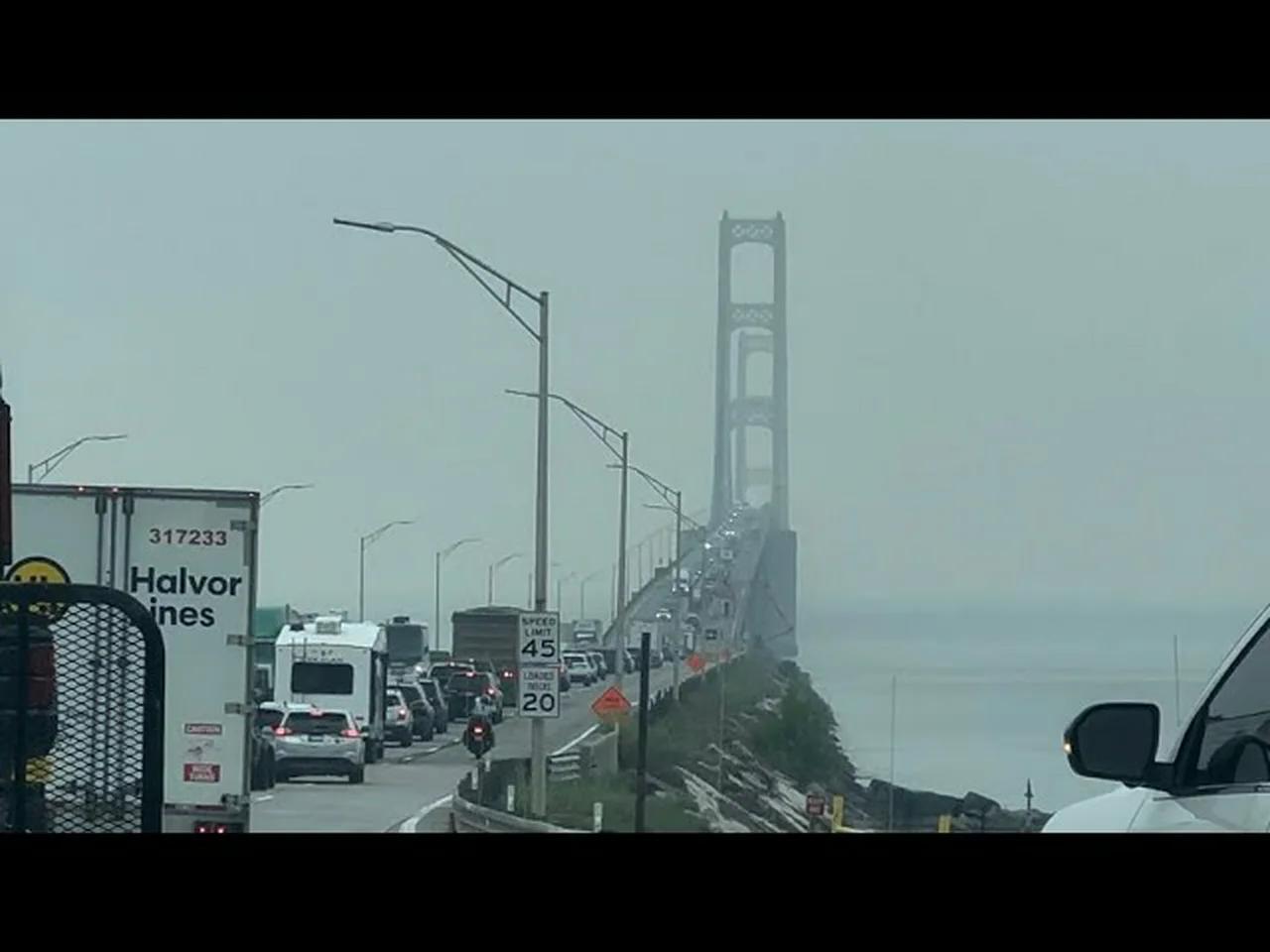 Canadian Wildfire Smoke Moves Across Mackinac Bridge in Michigan