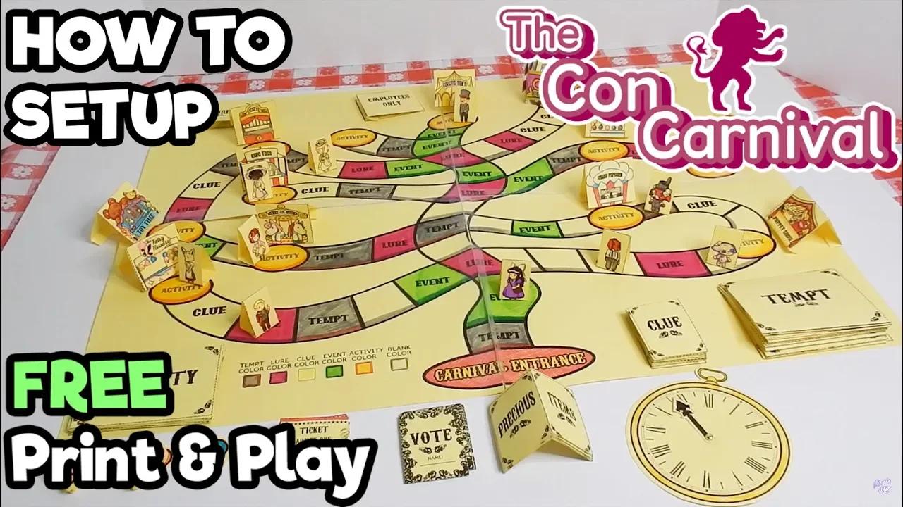 How to Print, Setup, & Play The Con-Carnival Print & Play board game!