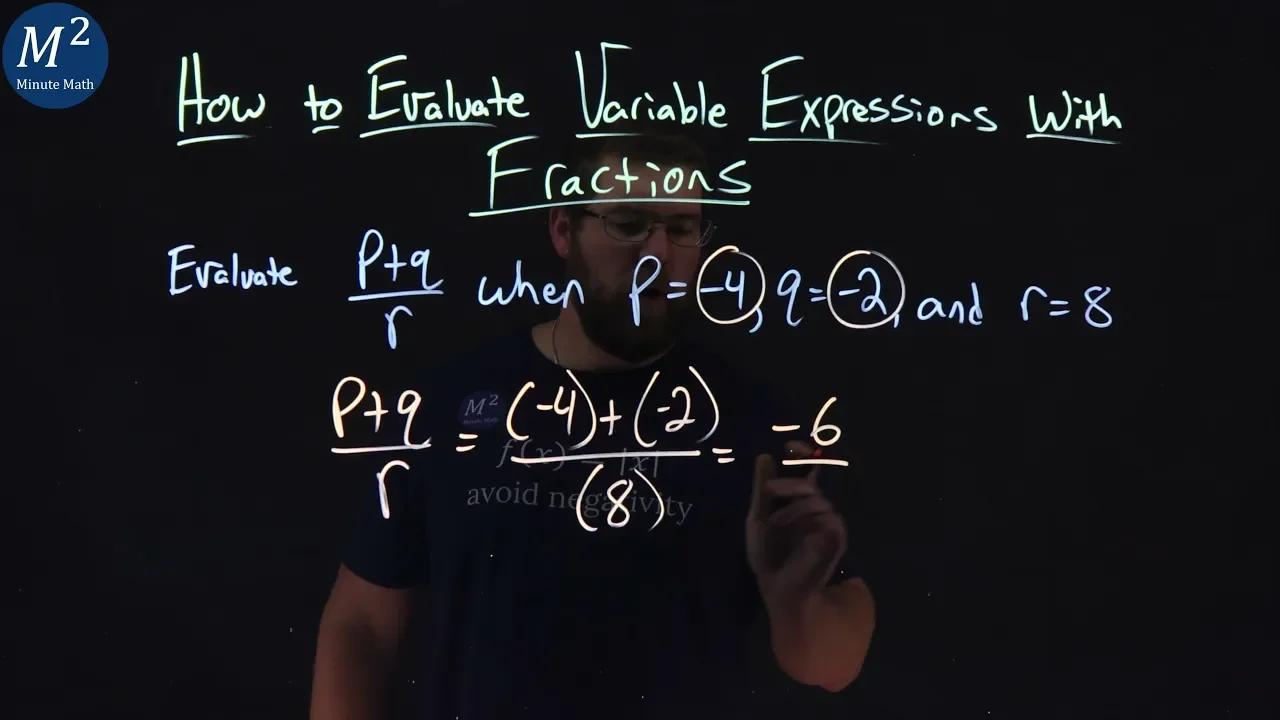 How to Evaluate Variable Expressions with Fractions | Evaluate (p+q)/r ...