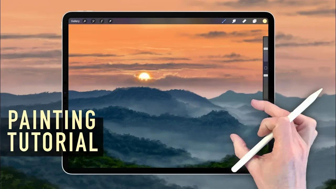 Ipad Painting Tutorial Misty Sunrise Over Mountain Forests Landscape