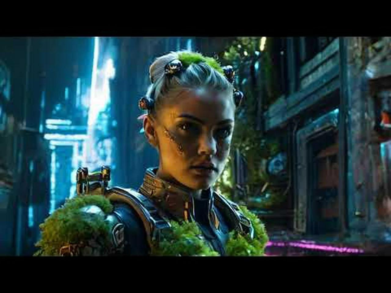 🌆 Glowing Biopunk Cityscape: Cyborg Mutant Omega Mart Lemon Fruit ...