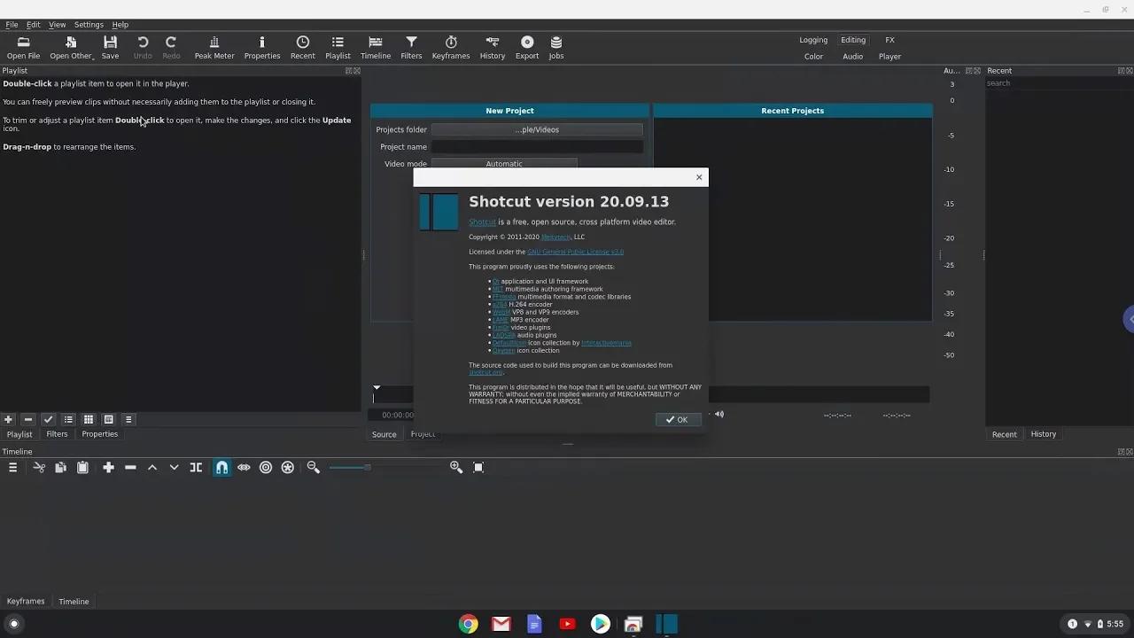 How to install Shotcut Video Editor 20.09 on a Chromebook