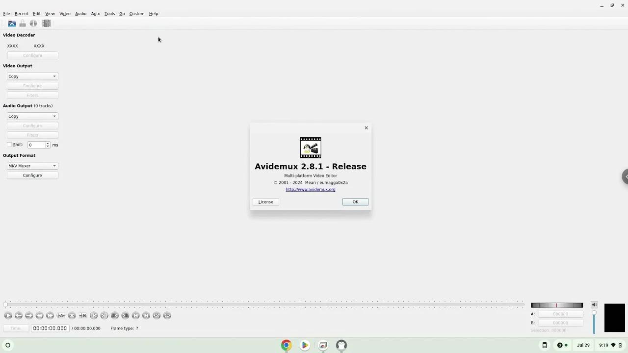 How to install Avidemux video editor on a Chromebook