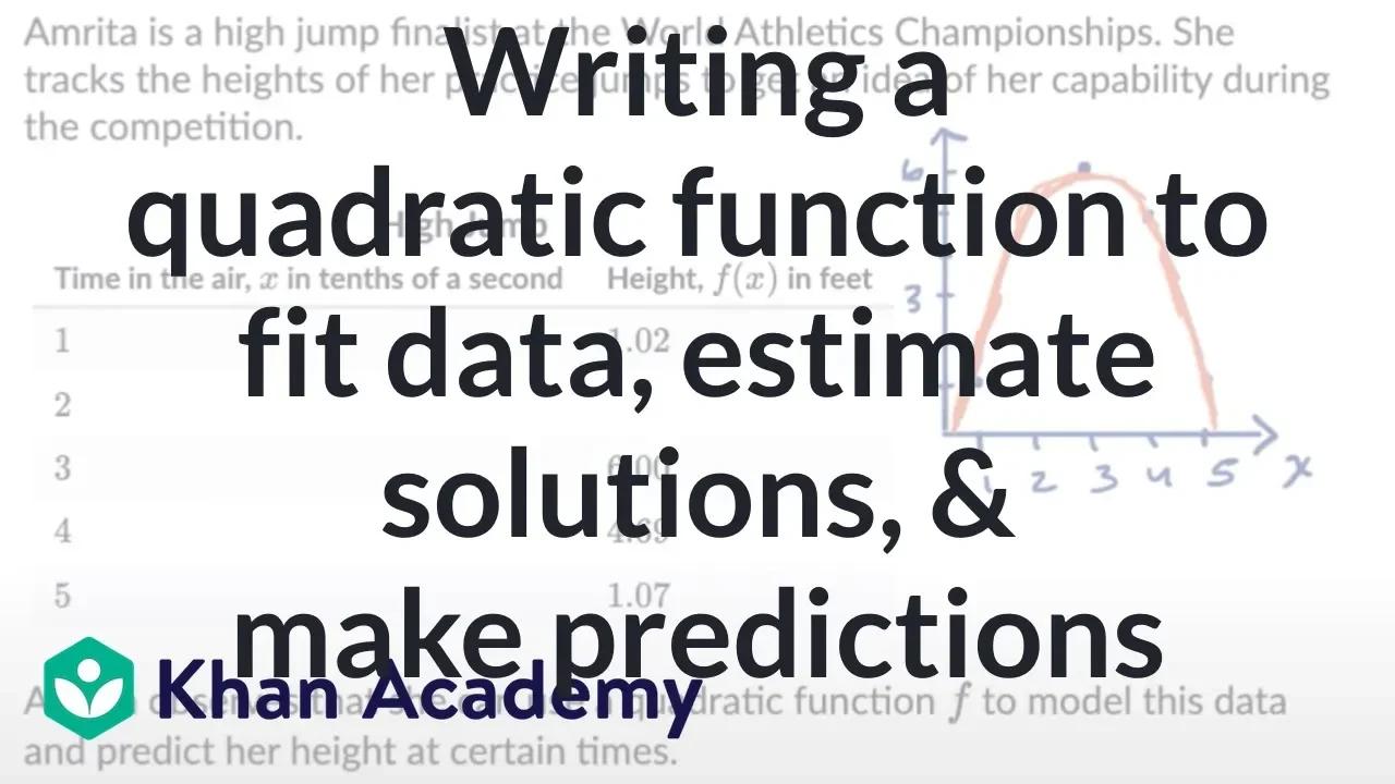 Writing a quadratic function to fit data and estimate solutions ...