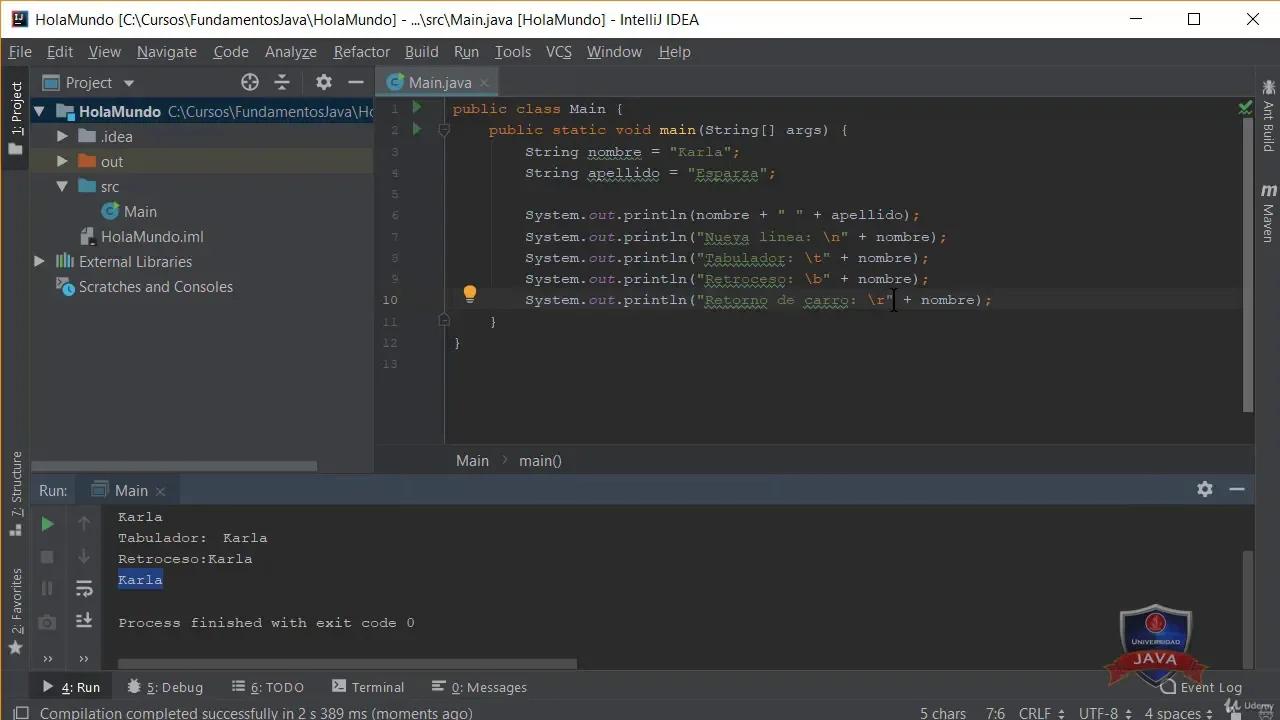 23 Ejercicio Caracteres Especiales Con Java Curso Android Con Java Y Kotlin 2019