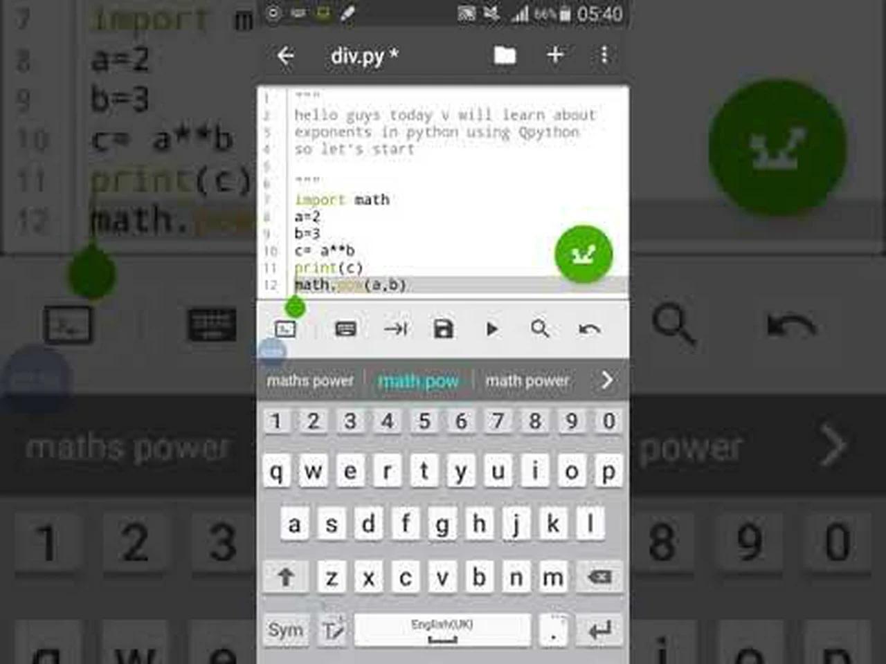 Using exponents in python using Qpython