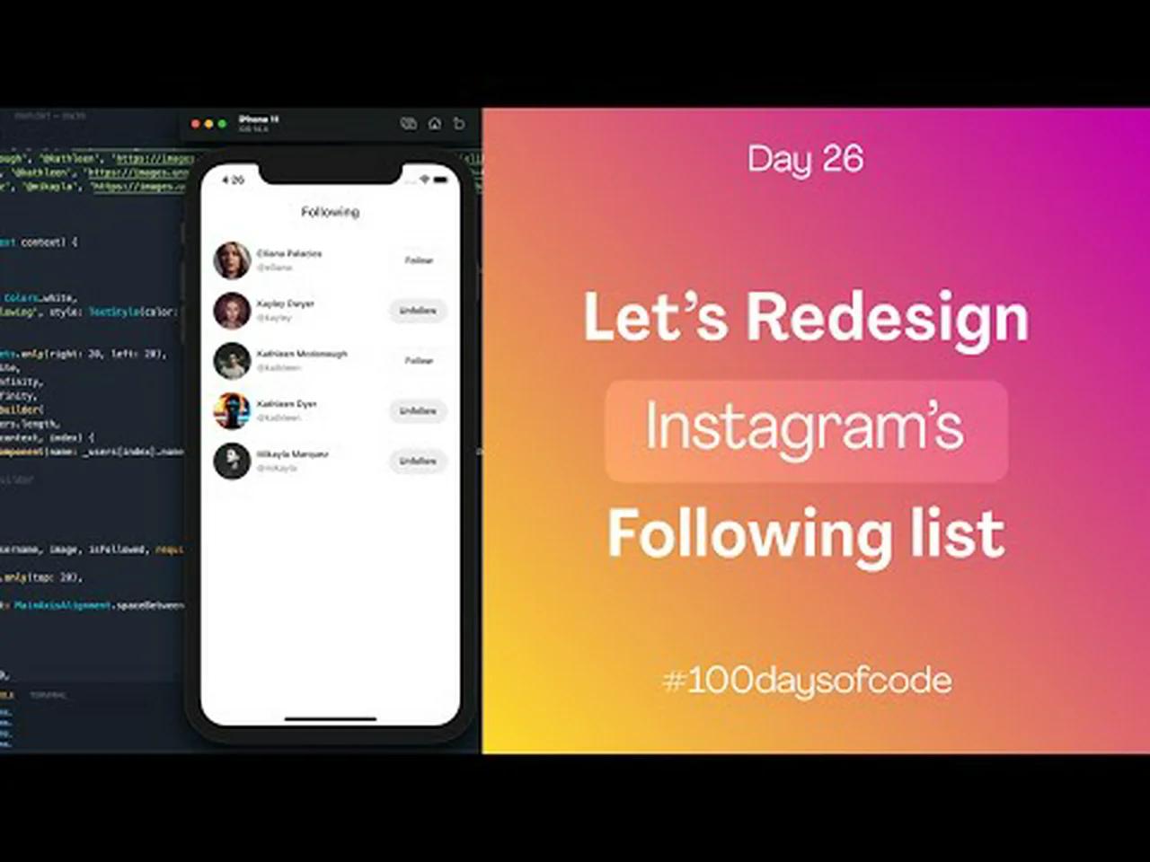 Let's Redesign Instagram Following List with ListView widget - Day 26