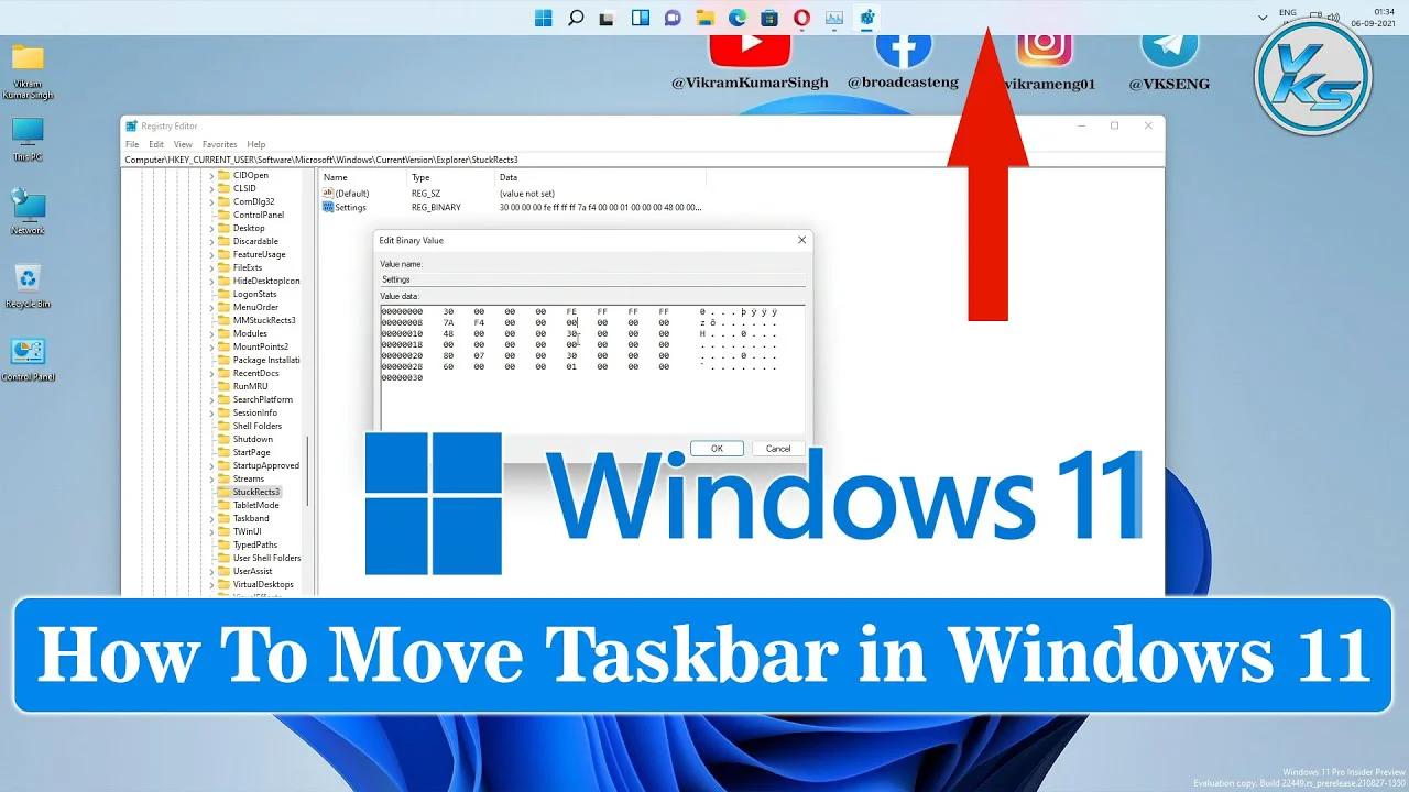 How To Move Taskbar in Windows 11 | Windows 11 Me Taskbar Ko Kaise Move ...