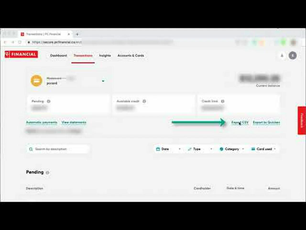 How to export President's Choice Mastercard transactions