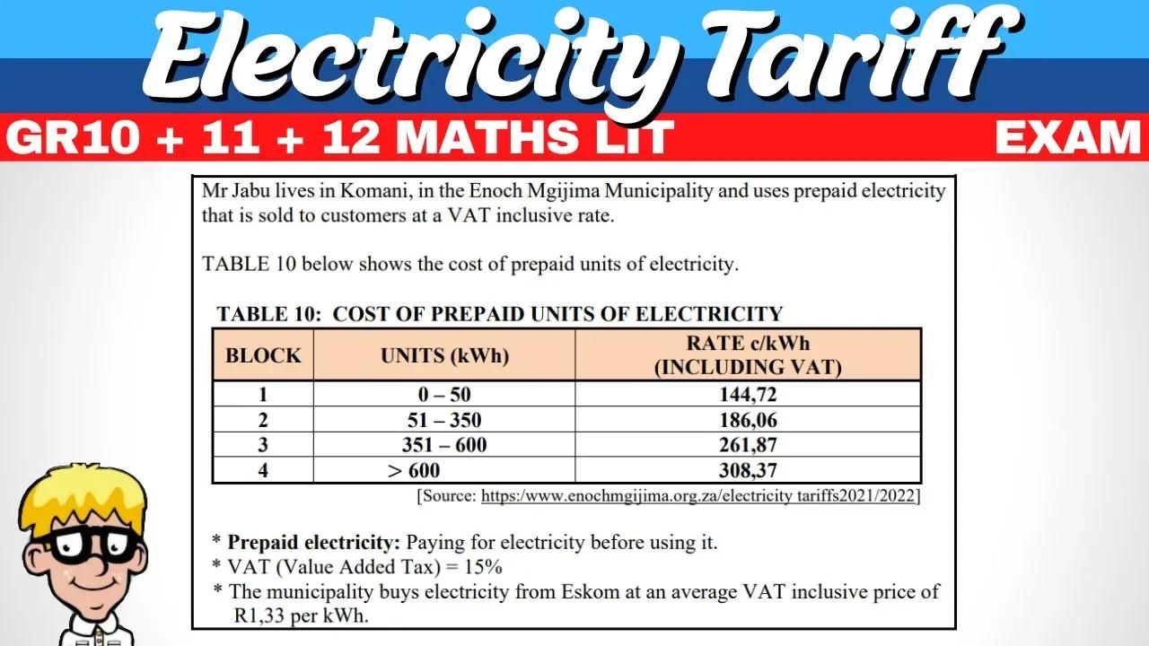 Electricity Tariff Exam Question | Gr 12 | Gr 11 | Gr 10