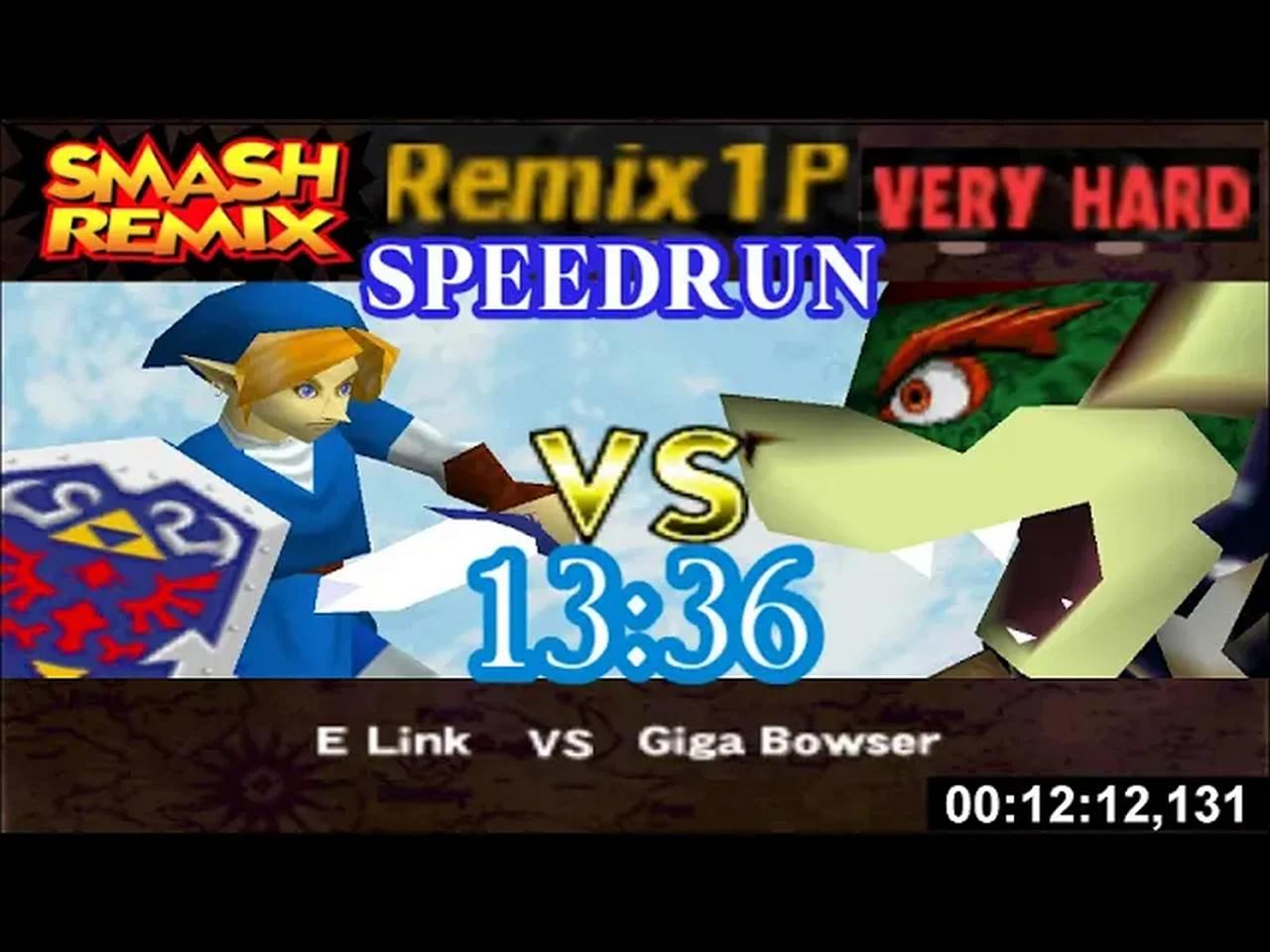 Smash Remix Classic Mode Remix 1P Speedrun with (PAL) EUR Link (Very Hard) in 13:36