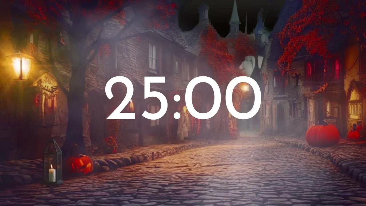 25 MINUTE TIMER l Pomodoro Timer - Stormy Halloween Ambience