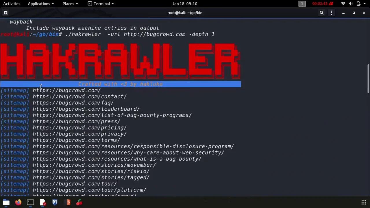Hakrawler-Web Crawler scanner on Kali Linux