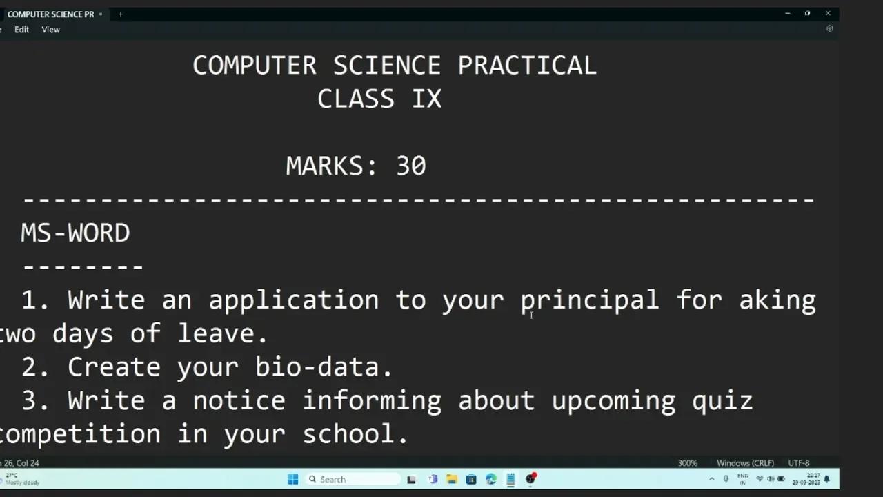 Important question for class 9 Computer Science Half Yearly Practical ...