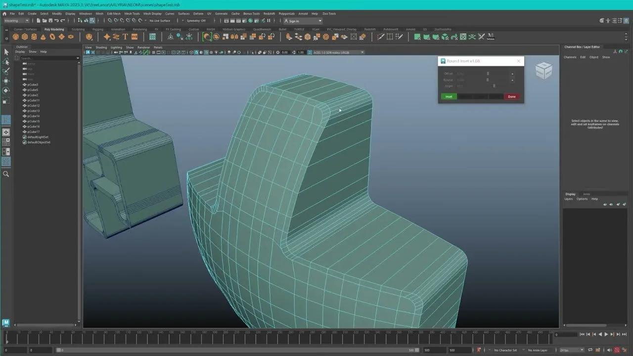Maya Poly Tool R&D - round inset v1.68 - support multi faces
