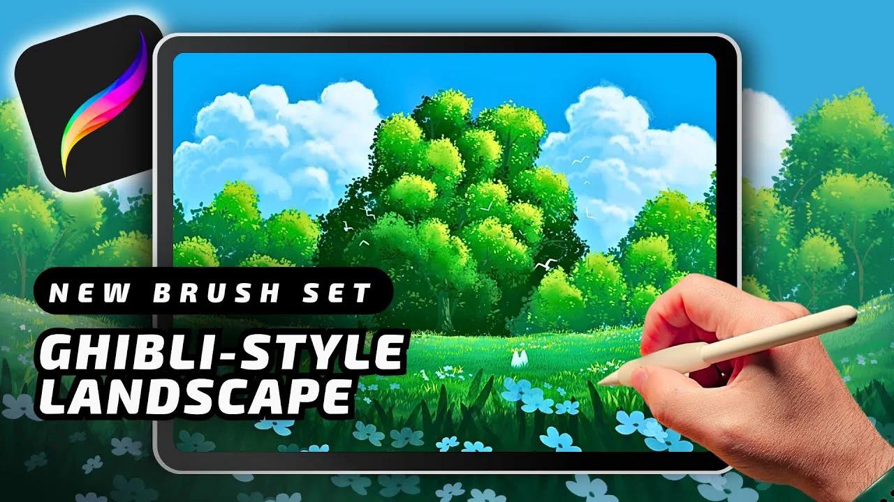 PROCREATE LANDSCAPE DRAWING Ghibli Style