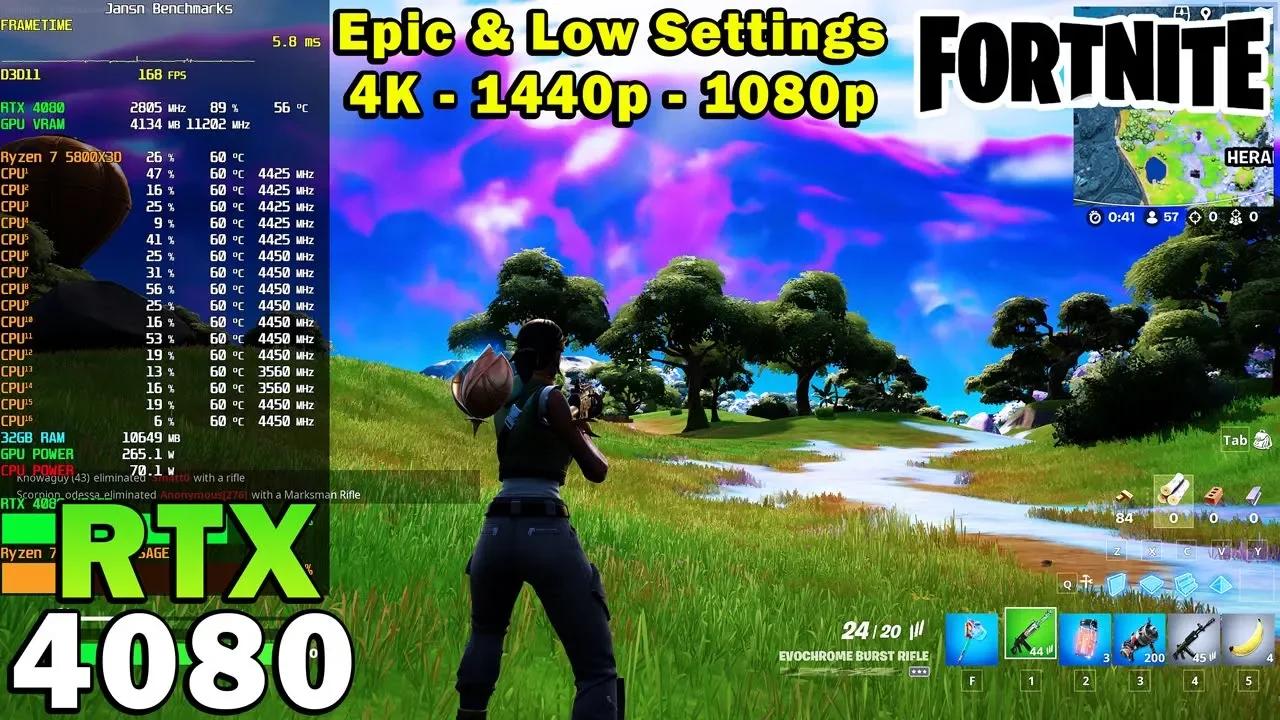 Fortnite Rtx 4080 Ryzen 7 5800x3d 4k 1440p 1080p Epic Low