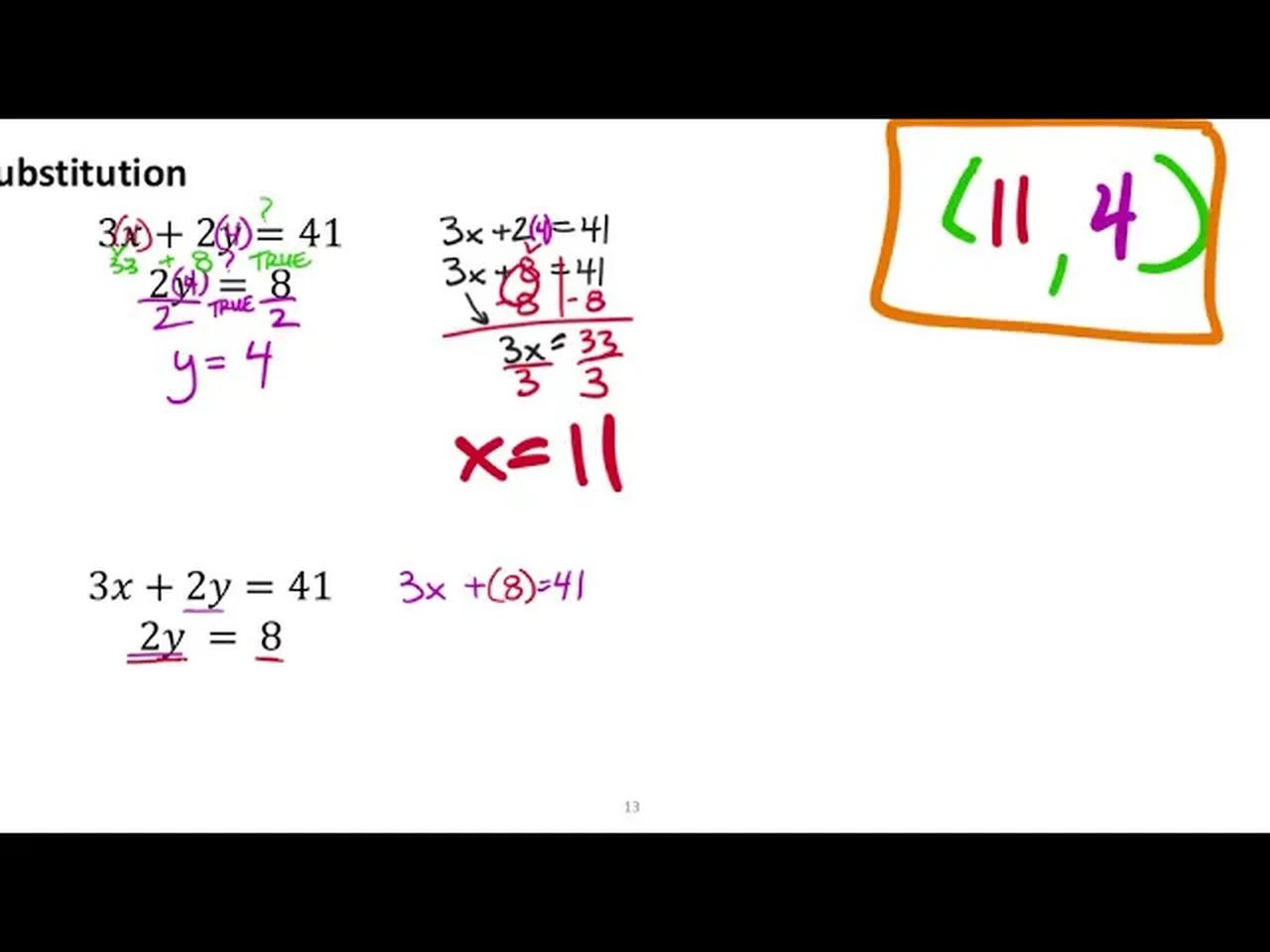 Solving A 2x2 System Of Linear Equations By Substitution Math 990 Unit