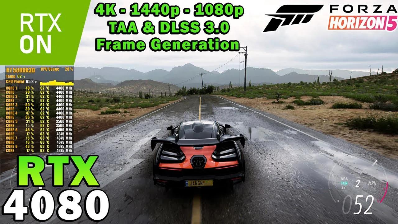 Forza Horizon 5 DLSS 3.0 FG Ray Tracing | RTX 4080 | R7 5800X3D | 4K ...