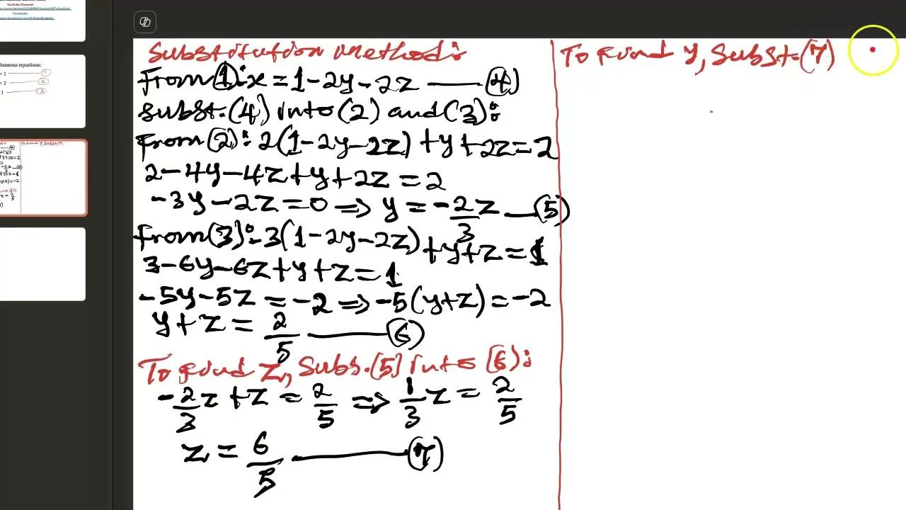 SOLVING 3 LINEAR SIMULTANEOUS EQUATIONS BY SUBSTITUTION METHOD