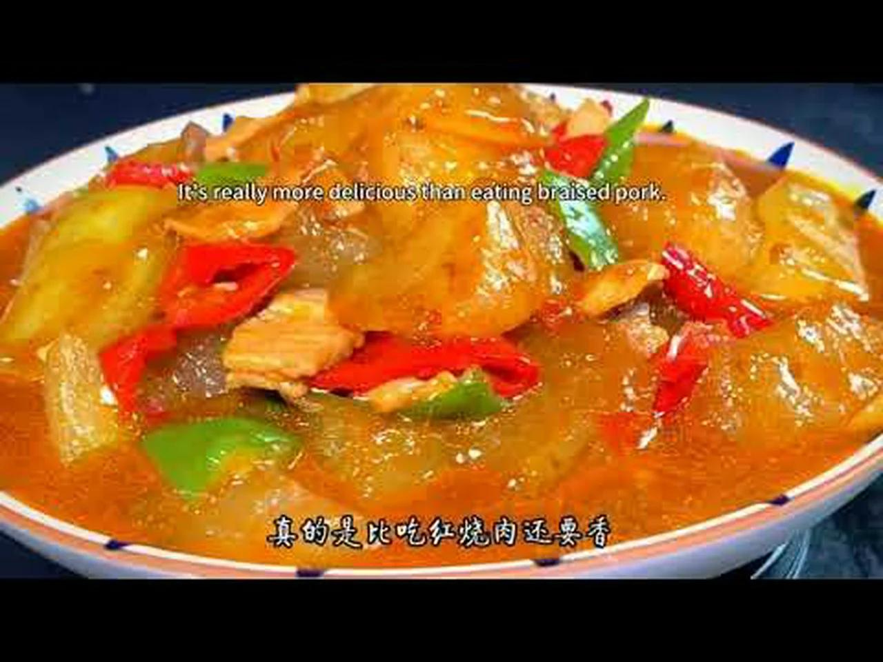 Chinese cuisine recipe, braised winter melon in brown sauce, with a ...