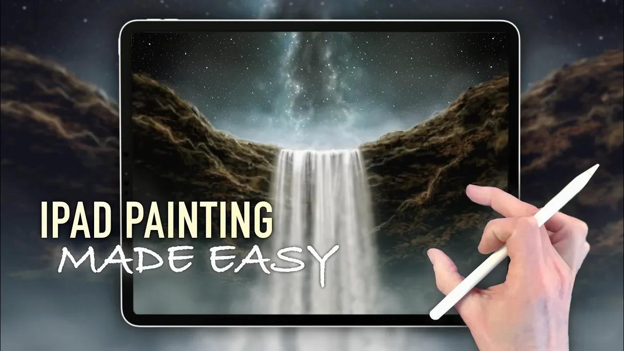 IPAD PAINTING MADE EASY - Night Waterfall landscape tutorial in Procreate