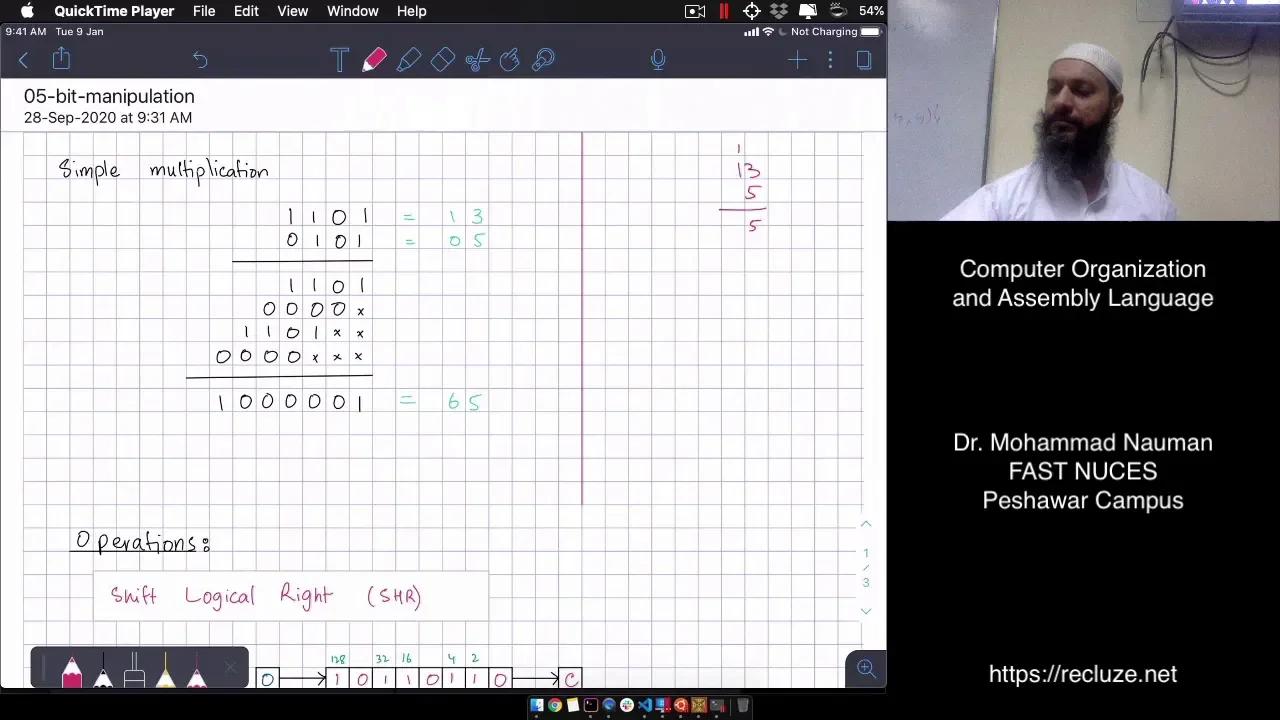 Computer Organization and Assembly Language 10 - Shift Operations, 4-bit Multiplication (Urdu)