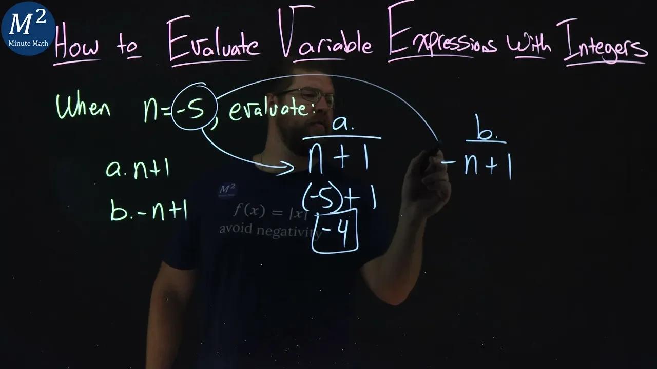 How to Evaluate Variable Expressions with Integers | Part 2 of 4 | When n=-5, evaluate n+1 and -n+1