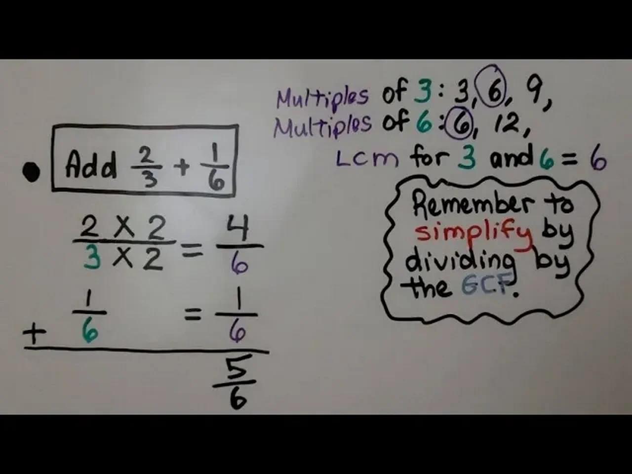 6th Grade Math 4.1b, Add and Subtract Fractions, Apply GCF and LCM