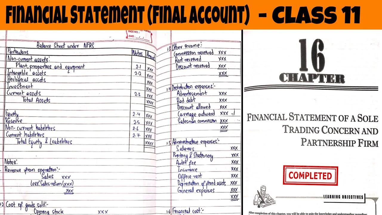 Class 11 - Accounts | Financial Statement / Final Account Exercise ...