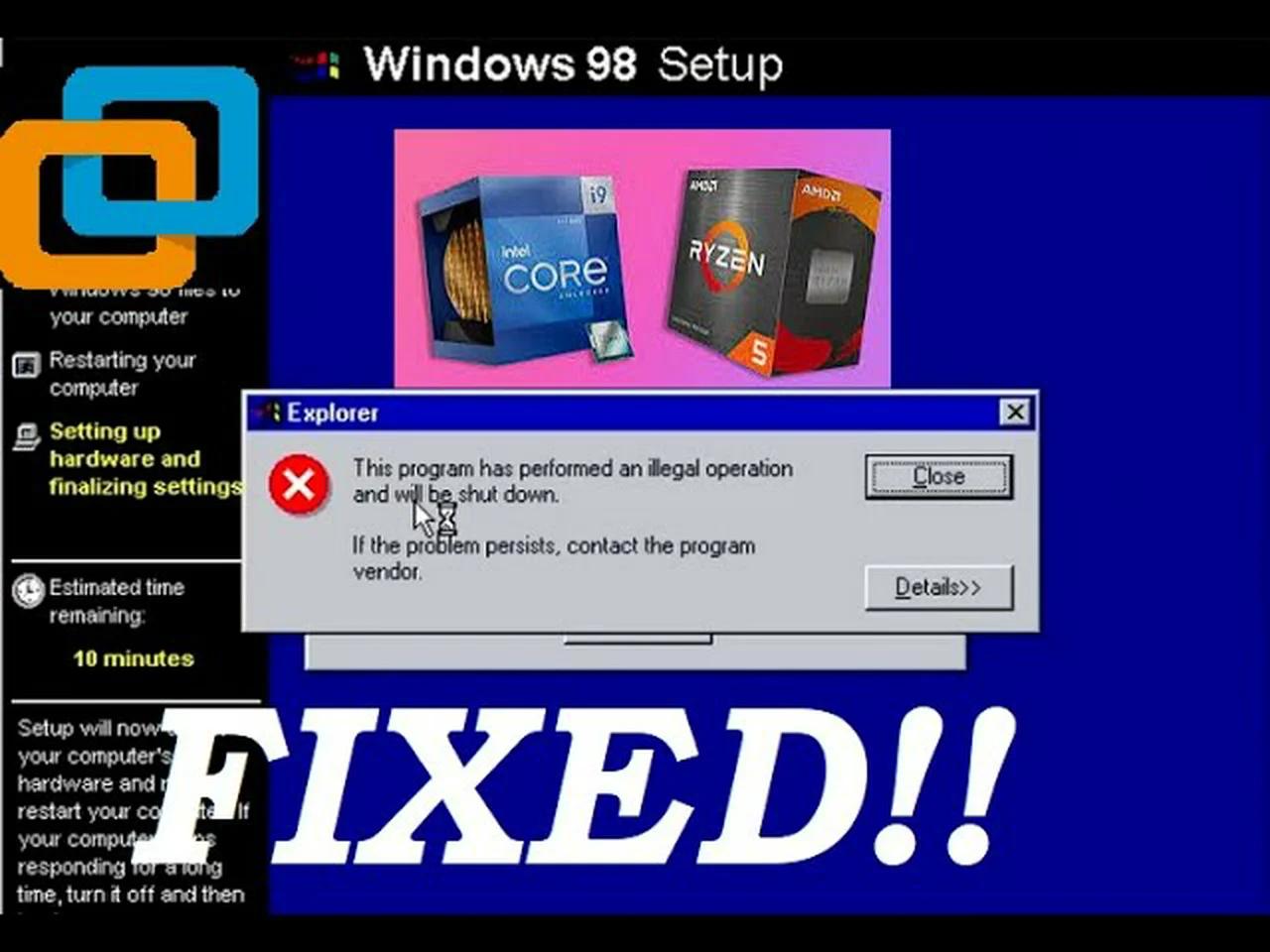 Fixing VMWare Windows 9x errors on new AMD/Intel CPU - 2023