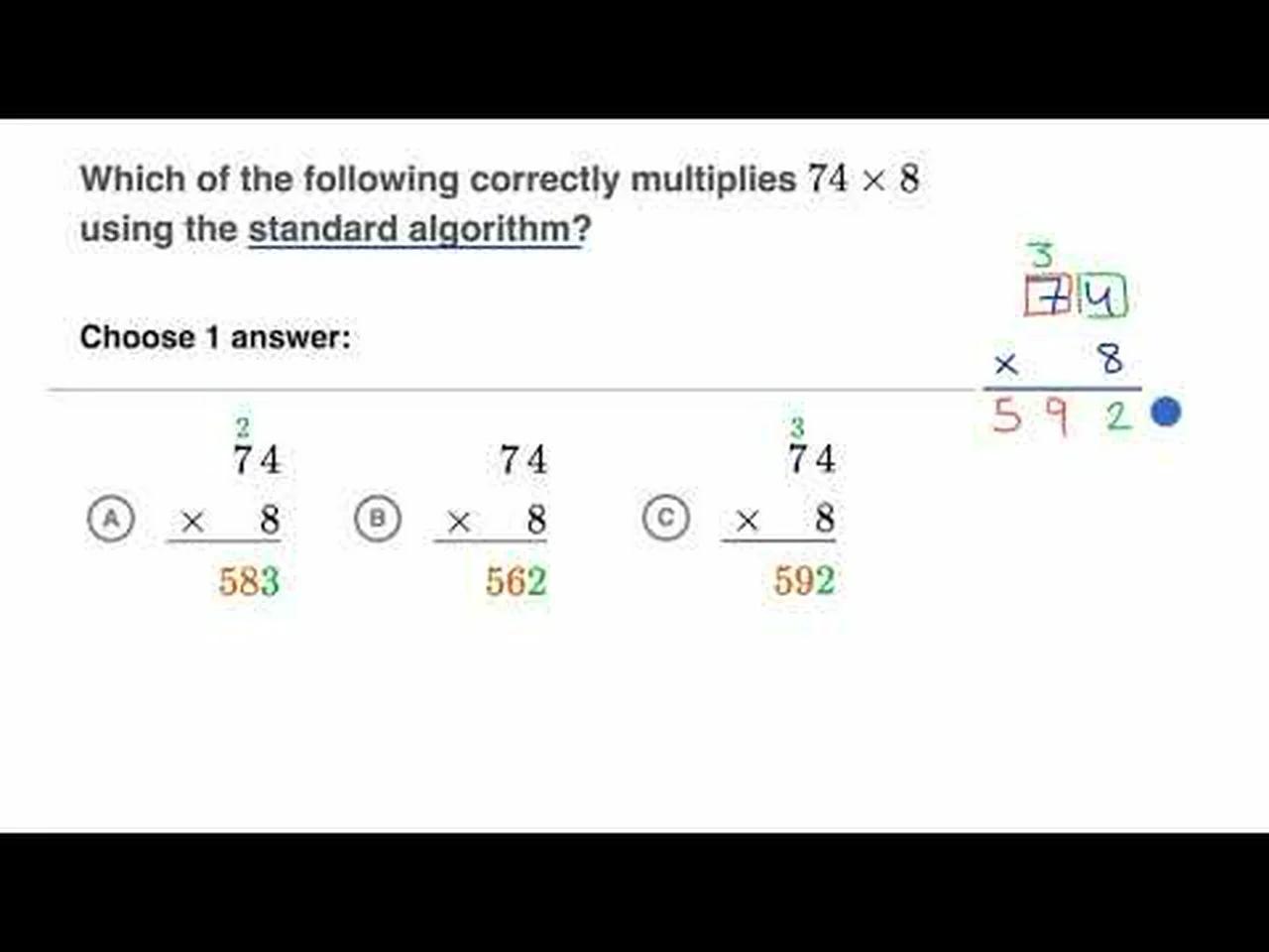Worked examples for standard algorithm exercise