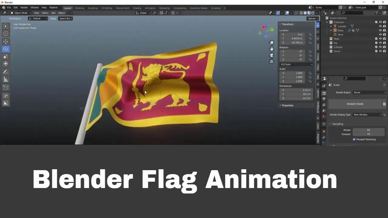 Blender 3.0 flag simulation and animation 2022