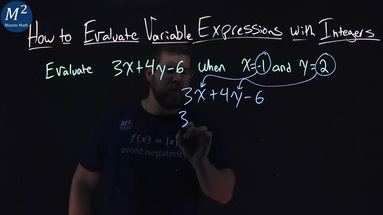 How to Evaluate Variable Expressions with Integers | Evaluate 3x+4y-6 when x=-1; y=2 | Part 2 of 2