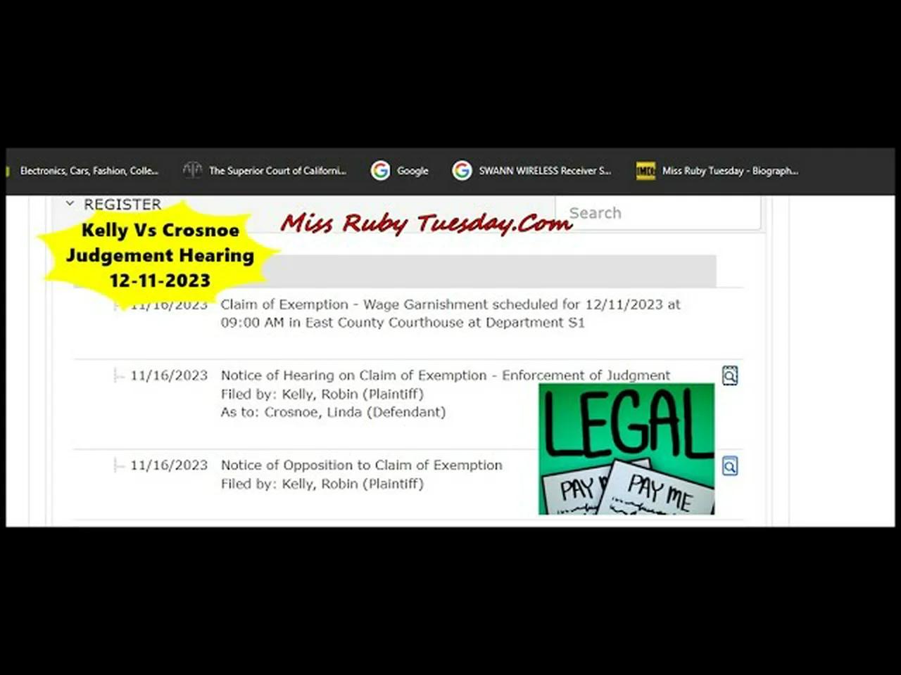 Miss Ruby Tuesday- Kelly Vs Crosnoe- Heading Back To Court Again!