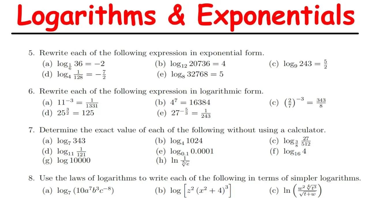 Logarithmic And Exponential Functions Part 1