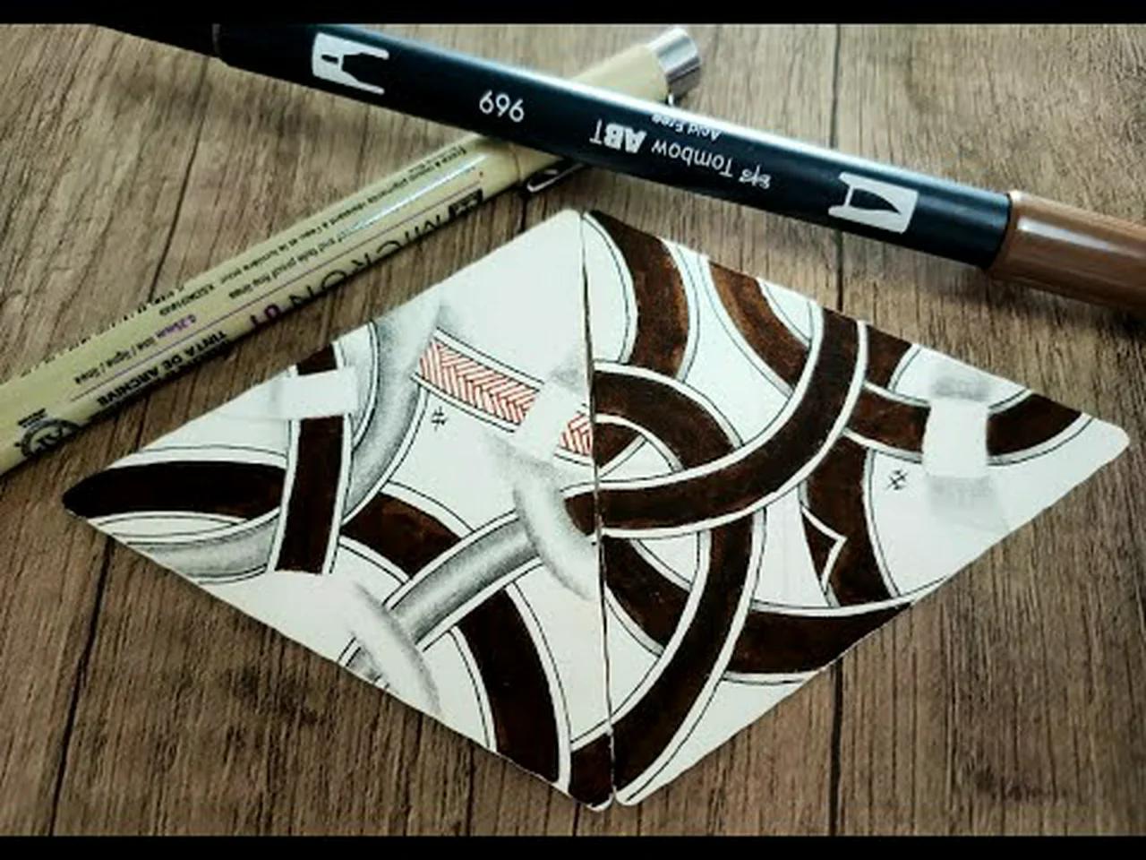 Zentangle Umble pattern on Triangle Tile 三角砖【禅绕画】穿越暗线突破自我，马来西亚禅绕画认证师：牛牛画廊