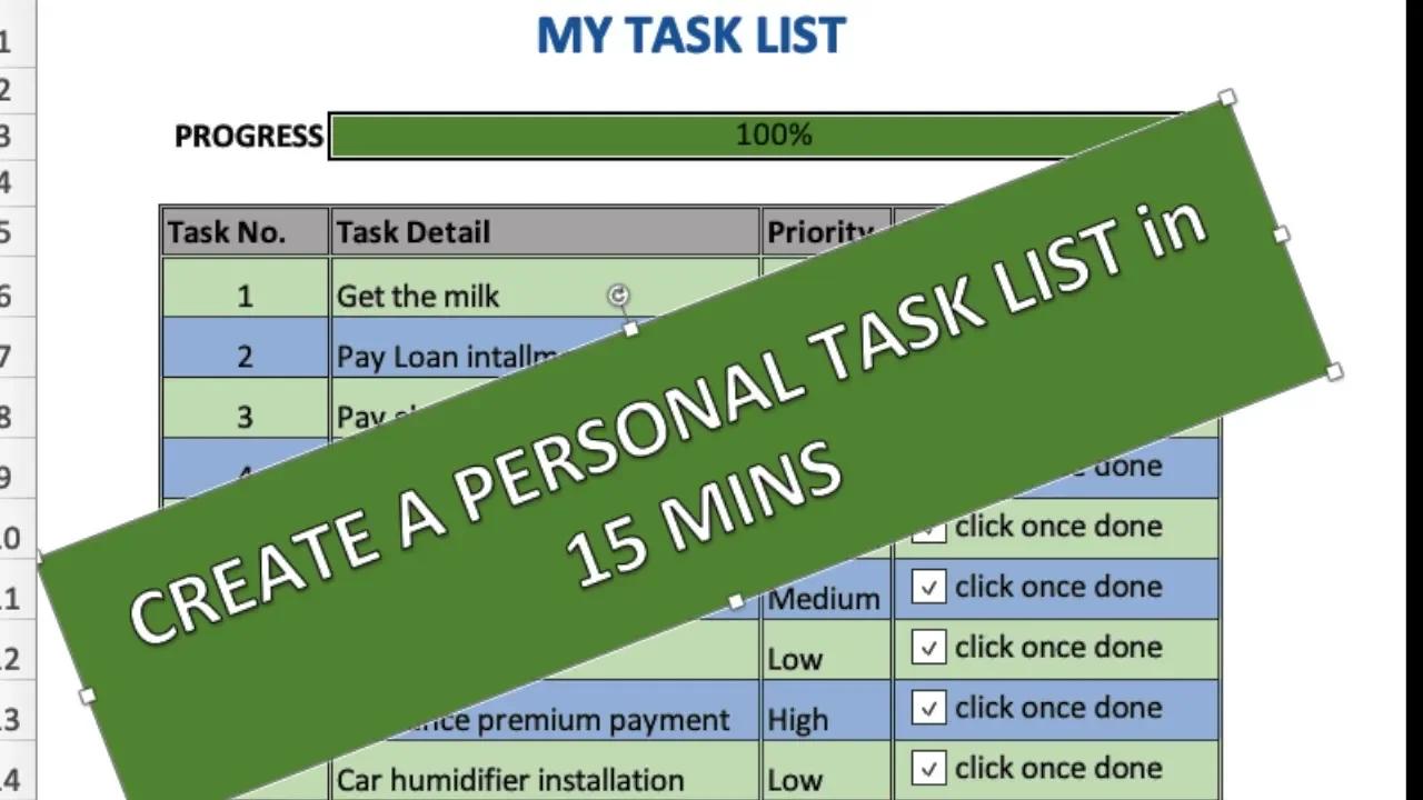 Create a personal Excel Task Tracker in 20 mins | Download sample task tracker