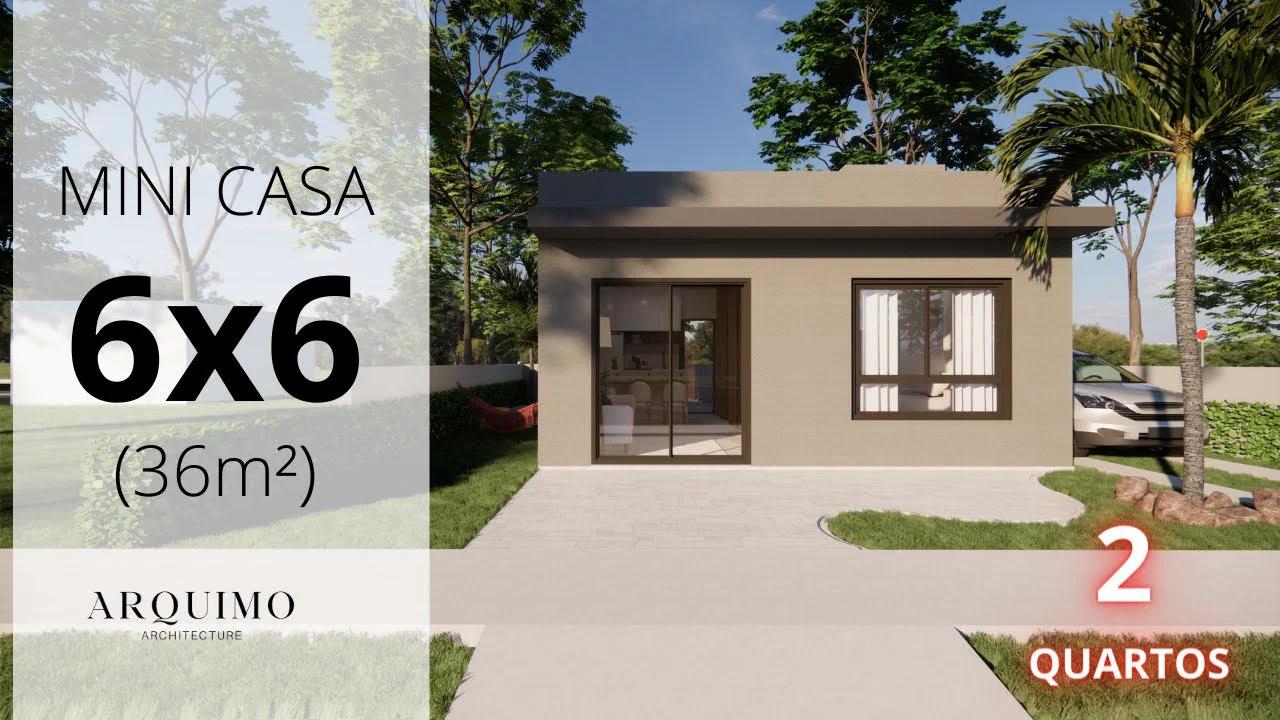 Plano de Casa 6X6 | Com 2 Quartos | Mini Casa 36 M²| 6X6 HOUSE (36 SQM ...