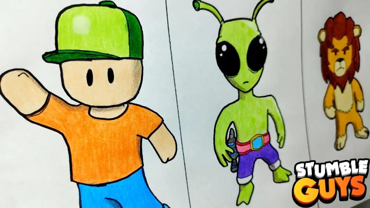DIBUJO PERSONAJES de STUMBLE GUYS (Sr. Stumble, Alien y Leon) DRAWING ...