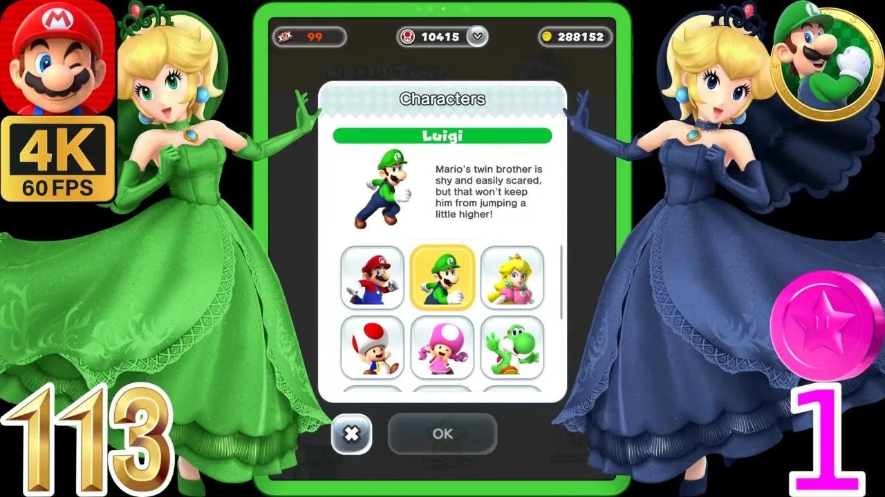 Super Mario Run - Luigi - Pink Coins - World 1-1,1-2,1-3,1-4 [4K60FPS]