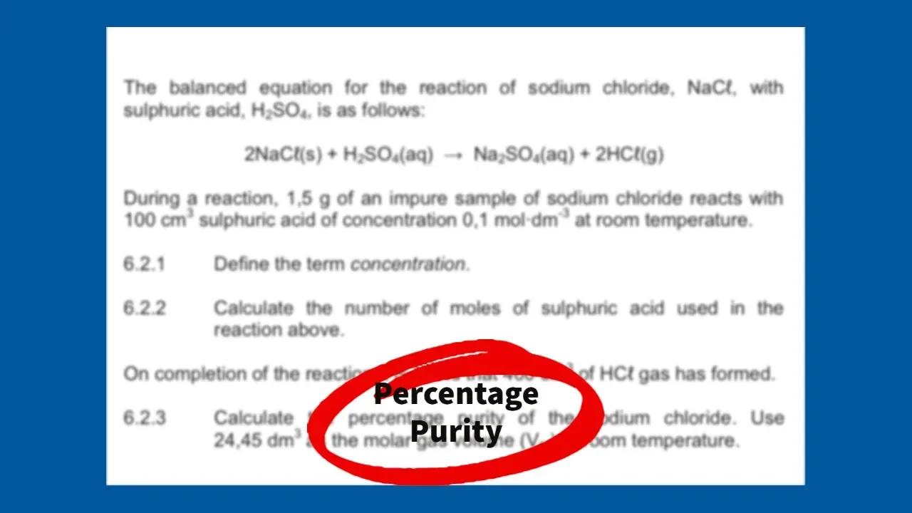 Percentage Purity Grade 11 Chemistry November 2019