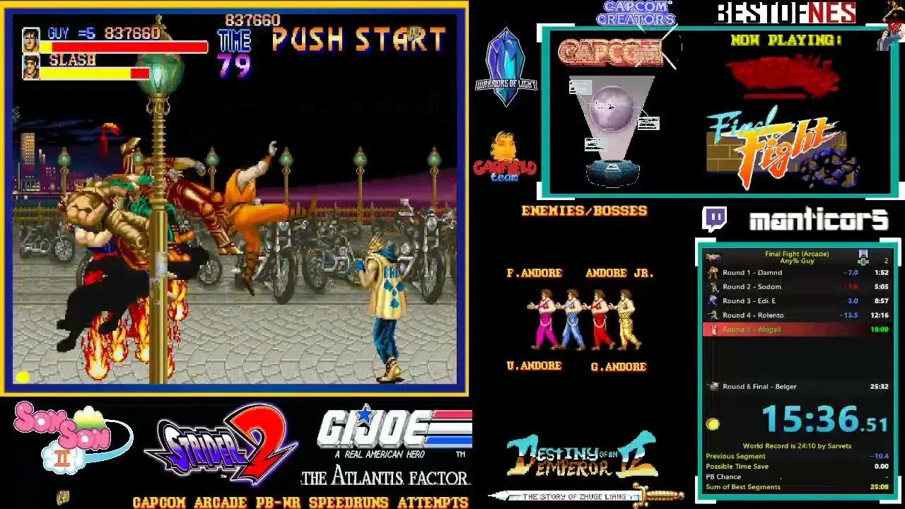 Final Fight, Capcom Arcade-1989. Any% Arcade 1 Player (World) (Guy): 24:26